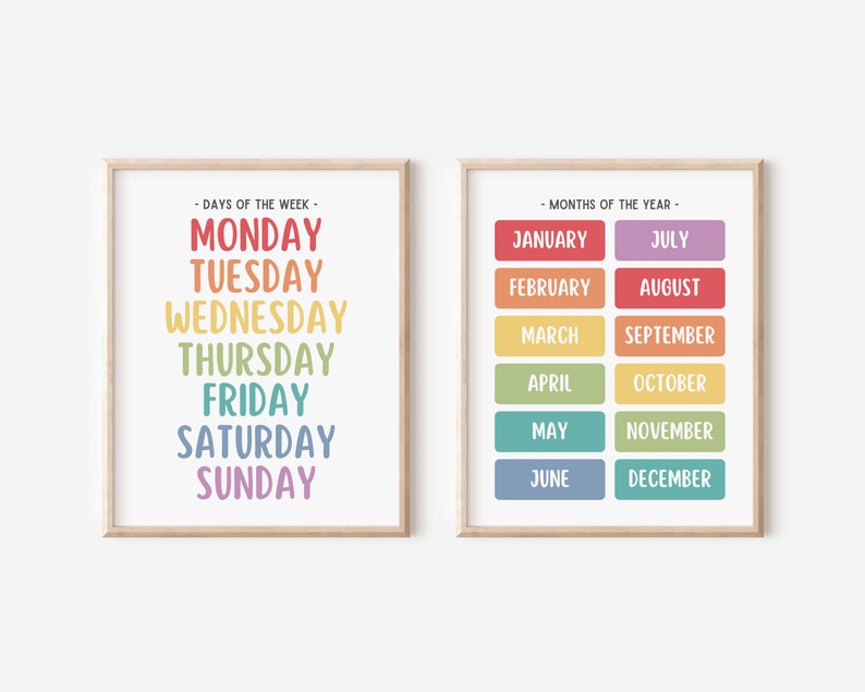 Set of 12 Rainbow Educational Posters, Toddler Preschool Classroom ...