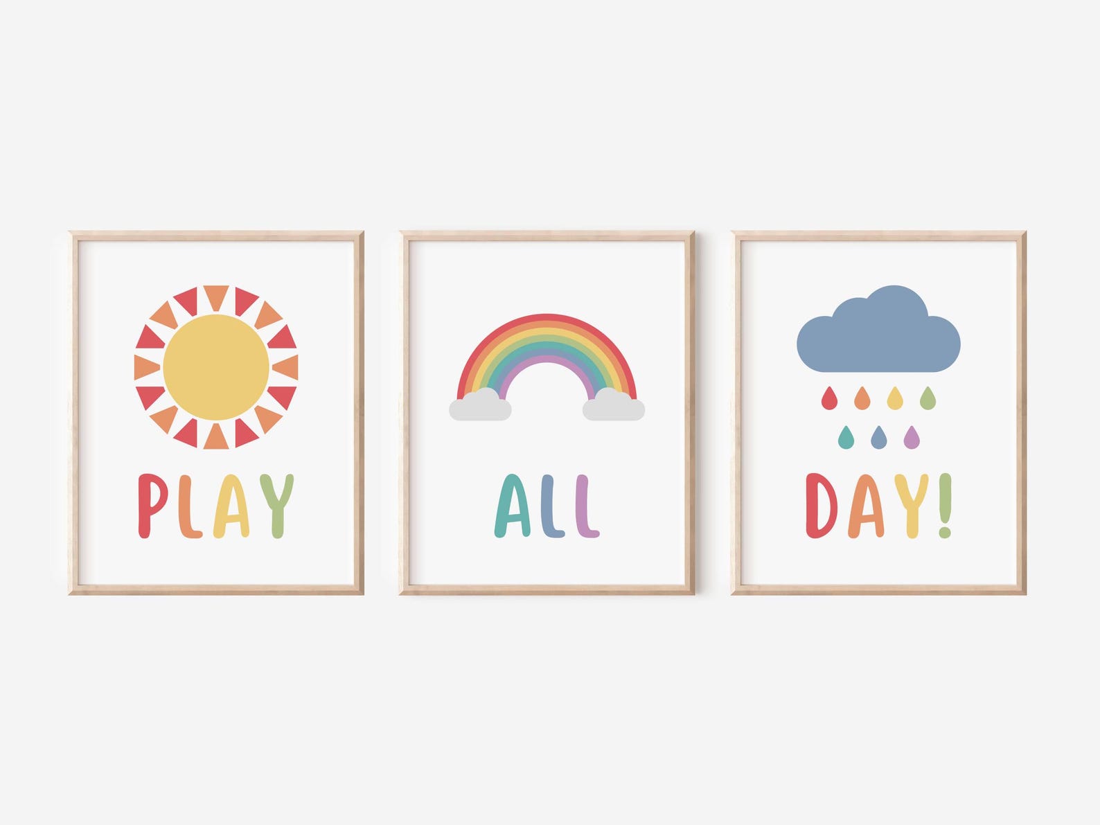 Play All Day Poster Set of 3, Let's Play Nursery Decor, Rainbow ...