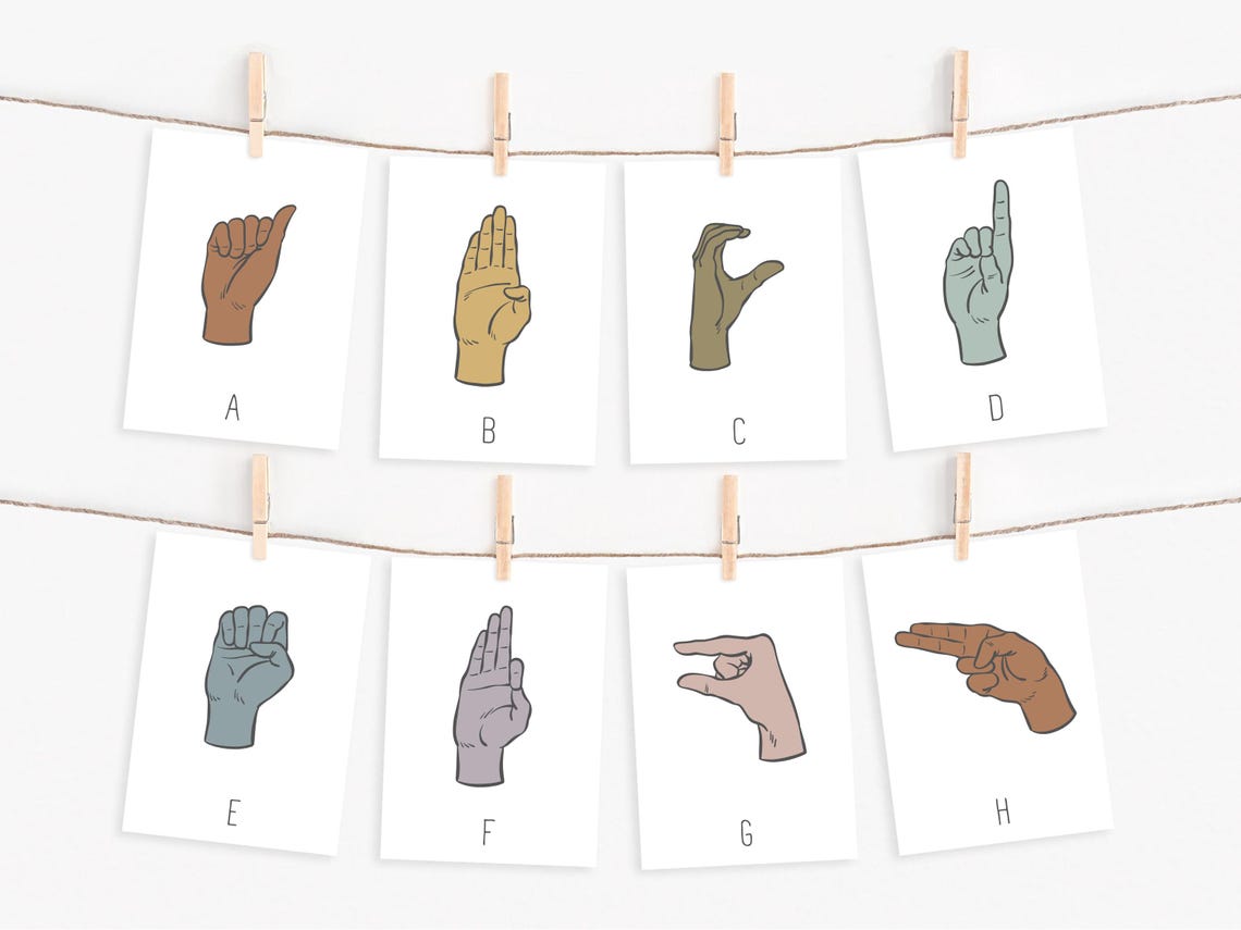 26 Printable Sign Language Flashcards, Learn to Sign ASL Alphabet Flash ...