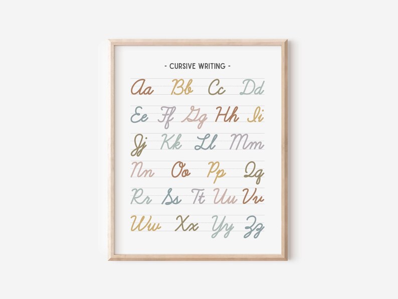 Cursive Writing Alphabet Chart Muted Rainbow Poster, Abcs Educational ...