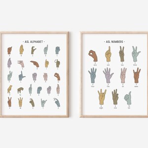 Set of 2 ASL Sign Language Muted Rainbow Poster, Learn to Sign Alphabet ...