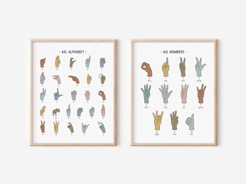 Set of 2 ASL Sign Language Muted Rainbow Poster, Learn to Sign Alphabet ...