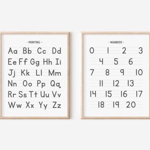 Set of 2 Handwriting Charts, Alphabet Numbers Black and White Posters ...