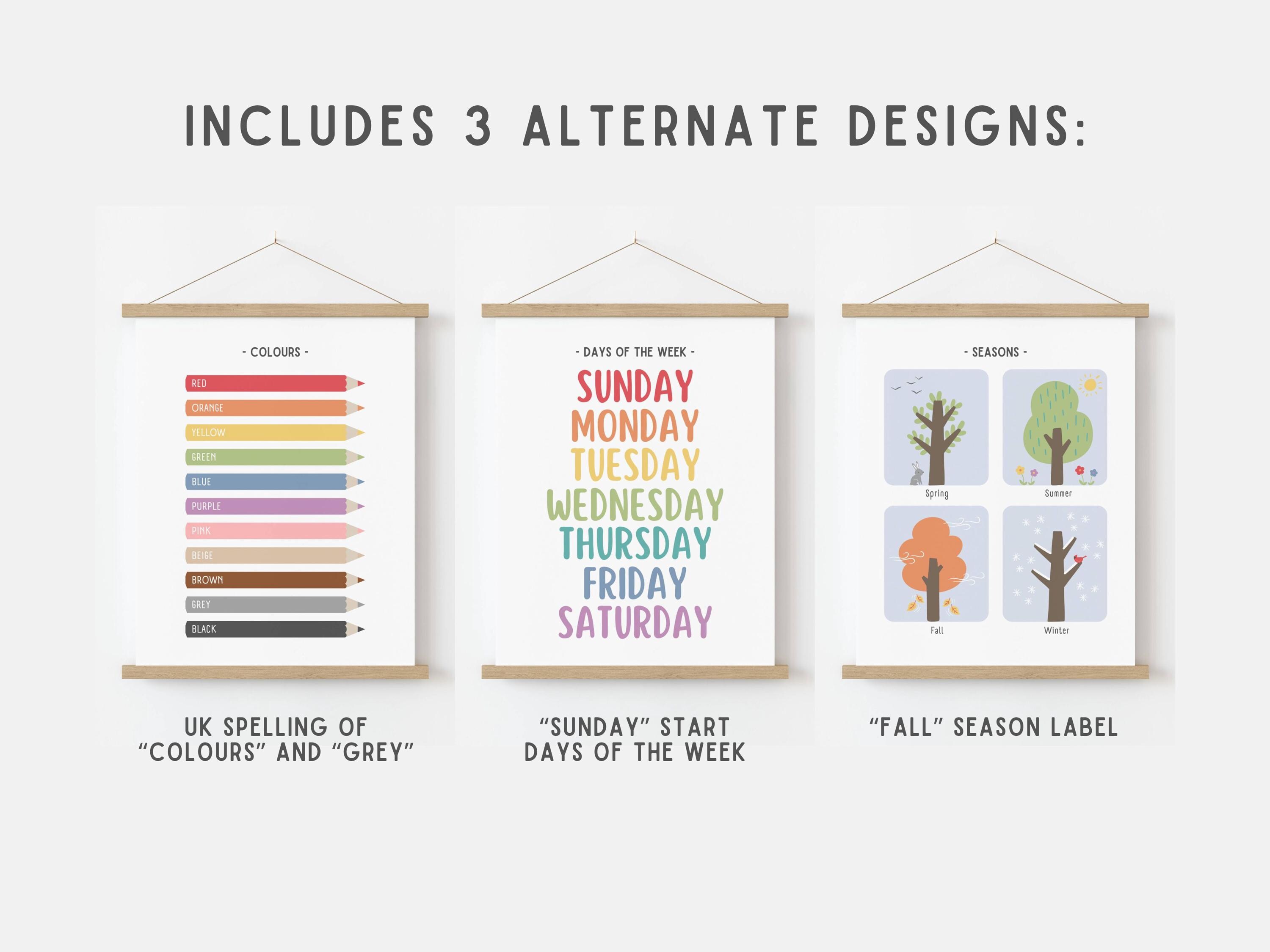 Set of 15 Rainbow Educational Poster Bundle, Toddler Preschool ...