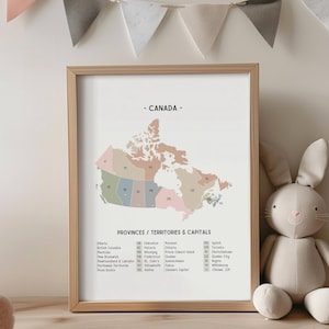 Map of Canada Pastel Poster, Provinces and Capitals Map, Canadian ...