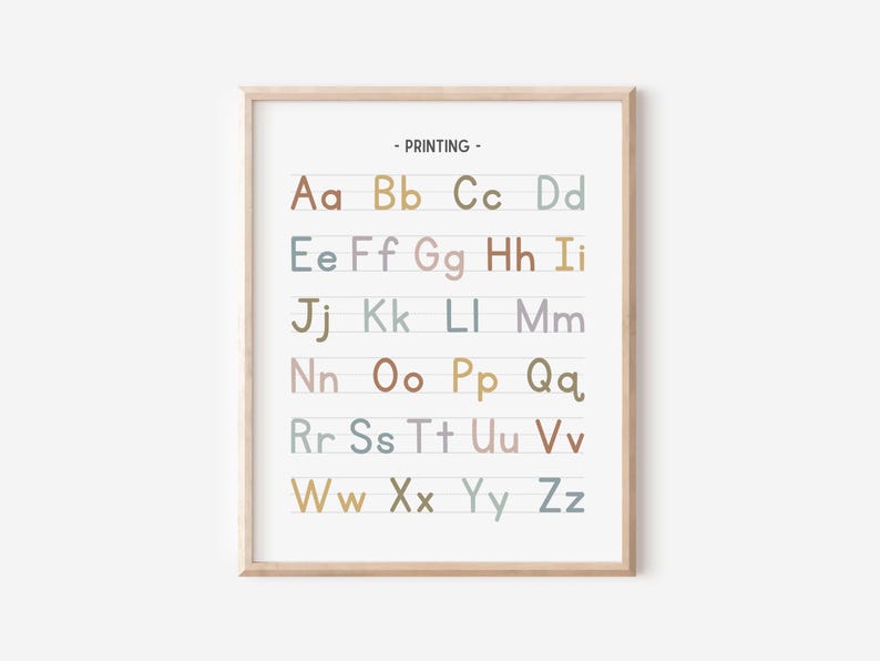 Handwriting Alphabet Muted Rainbow Poster, ABC Letters Print ...
