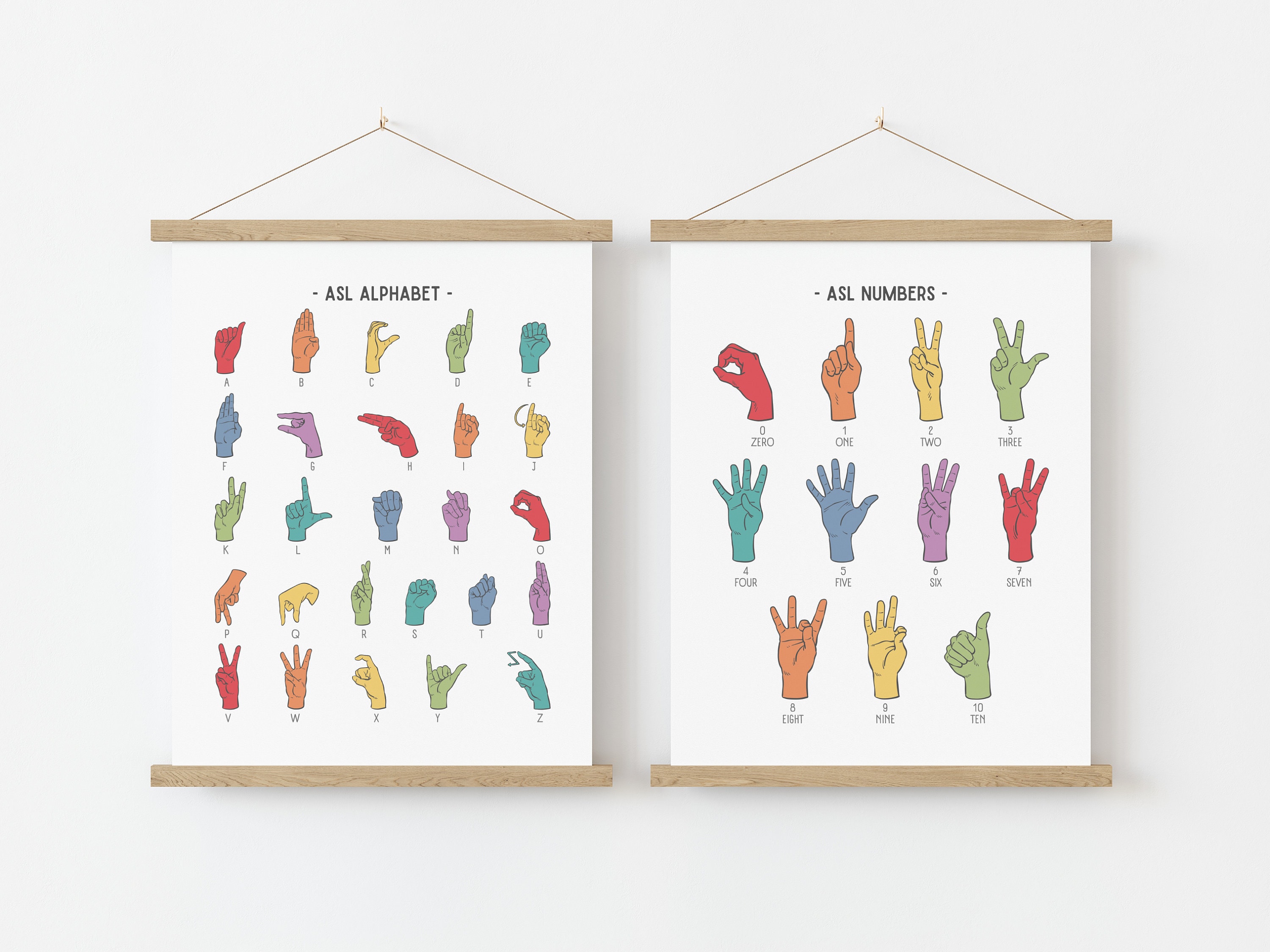 Set of 2 ASL Sign Language Alphabet Numbers Rainbow Poster, Educational ...