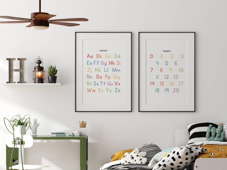 Set of 2 Rainbow Handwriting Chart Posters, Alphabet Numbers ...