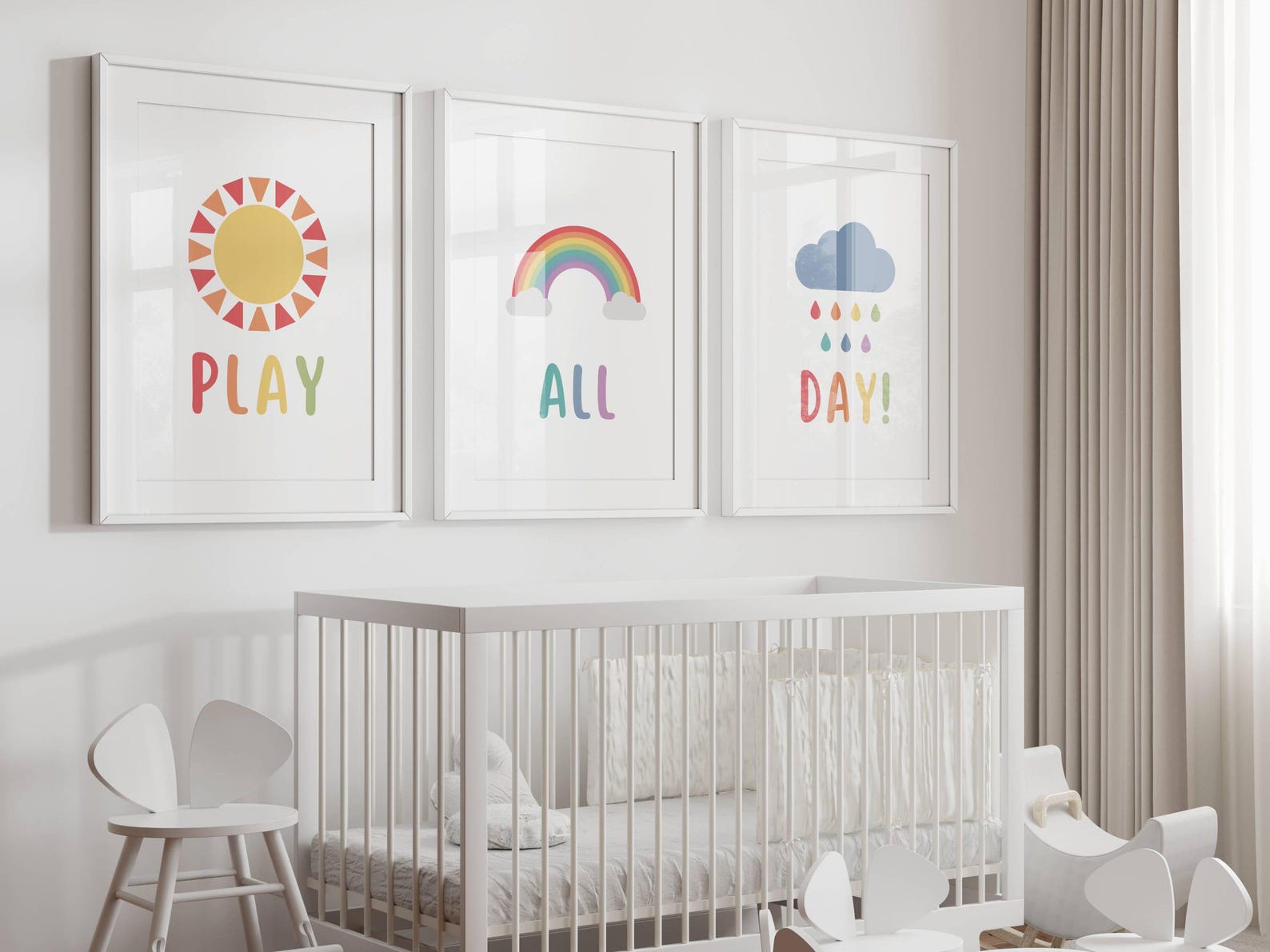Play All Day Poster Set of 3, Let's Play Nursery Decor, Rainbow ...