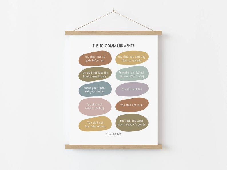 Ten Commandments Poster, Muted Rainbow Christian Poster for Kids, Bible ...