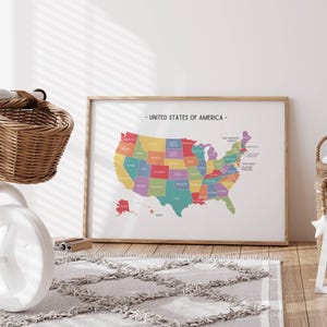 USA Map Rainbow Print, Educational Wall Art, Geography Homeschool ...