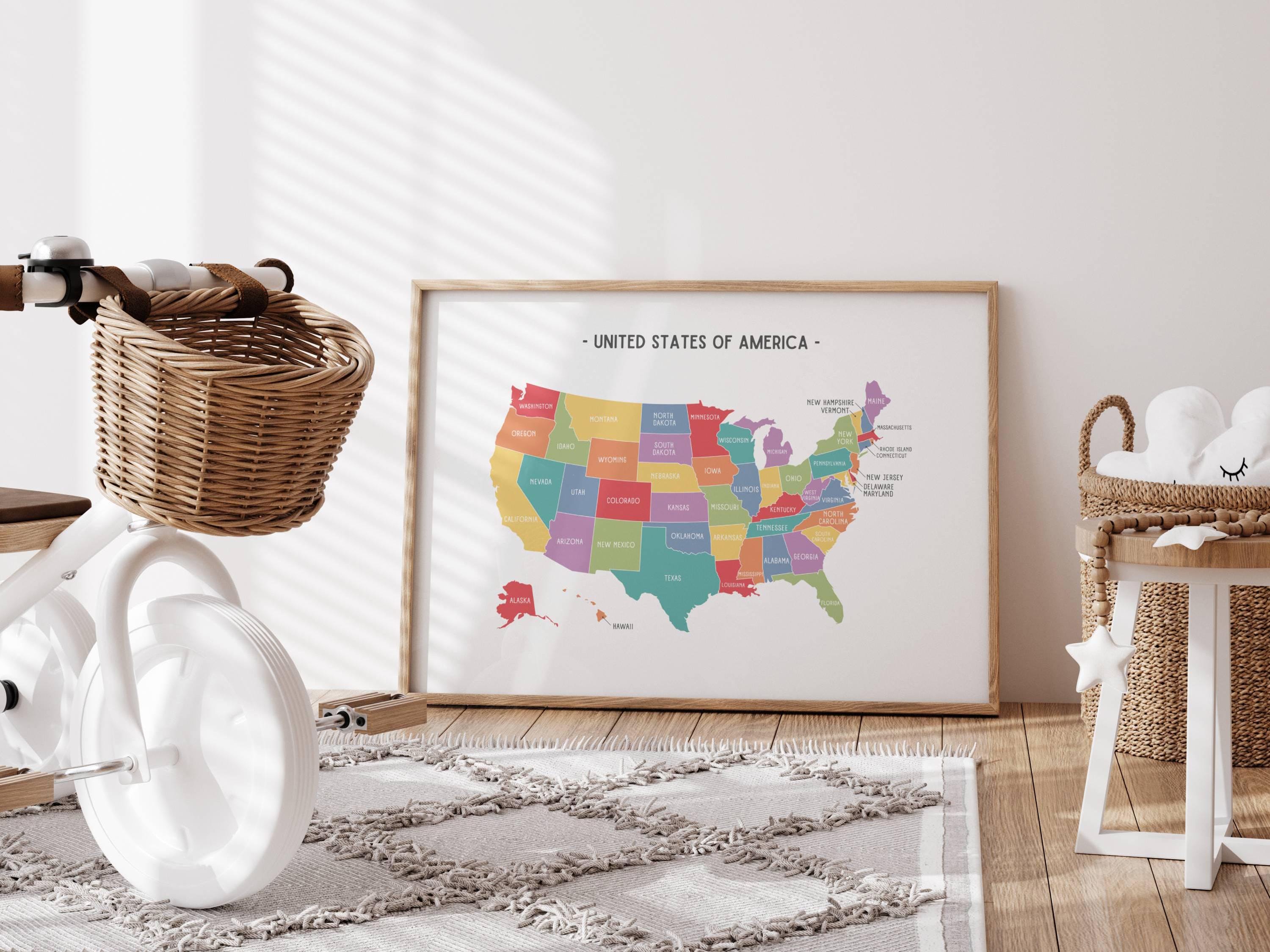 USA Map Rainbow Print, Educational Wall Art, Geography Homeschool ...