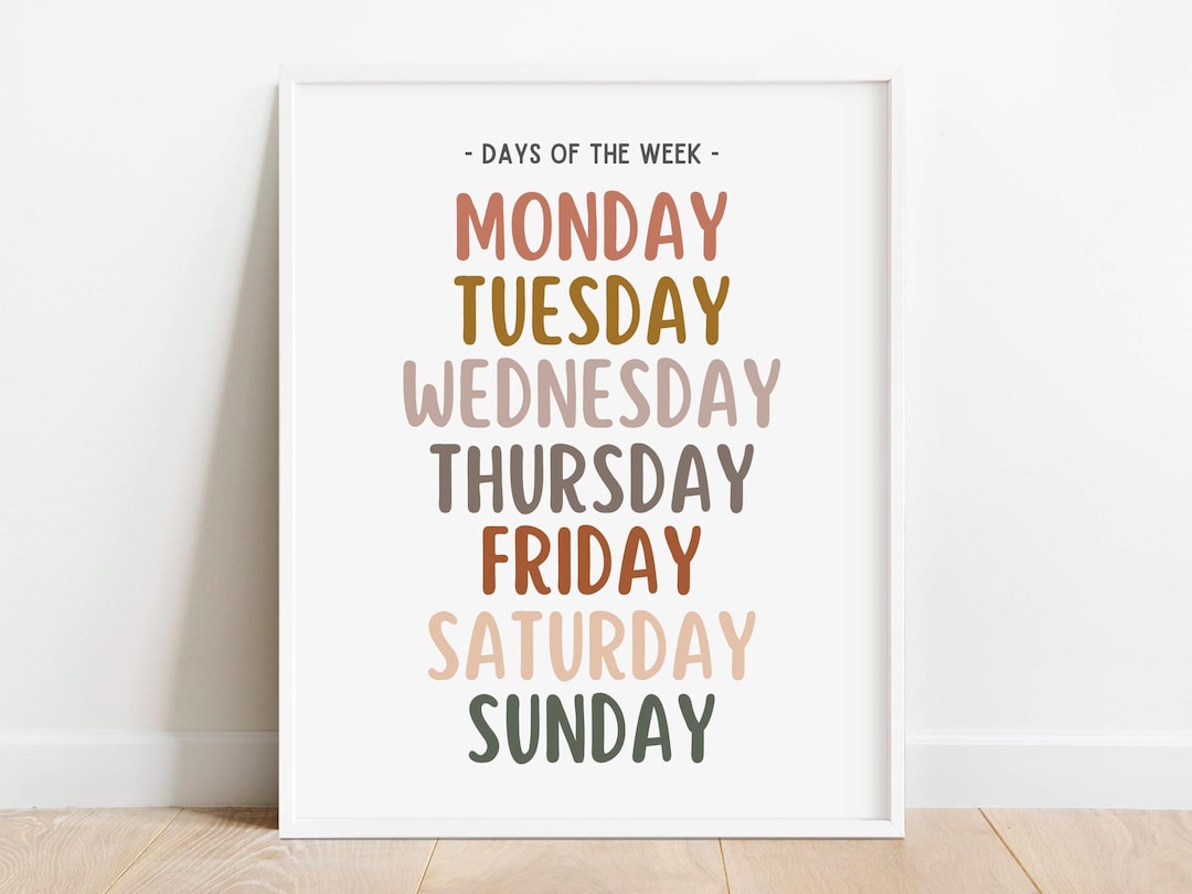 Neutral Days of the Week Print, Educational Poster, Homeschool ...