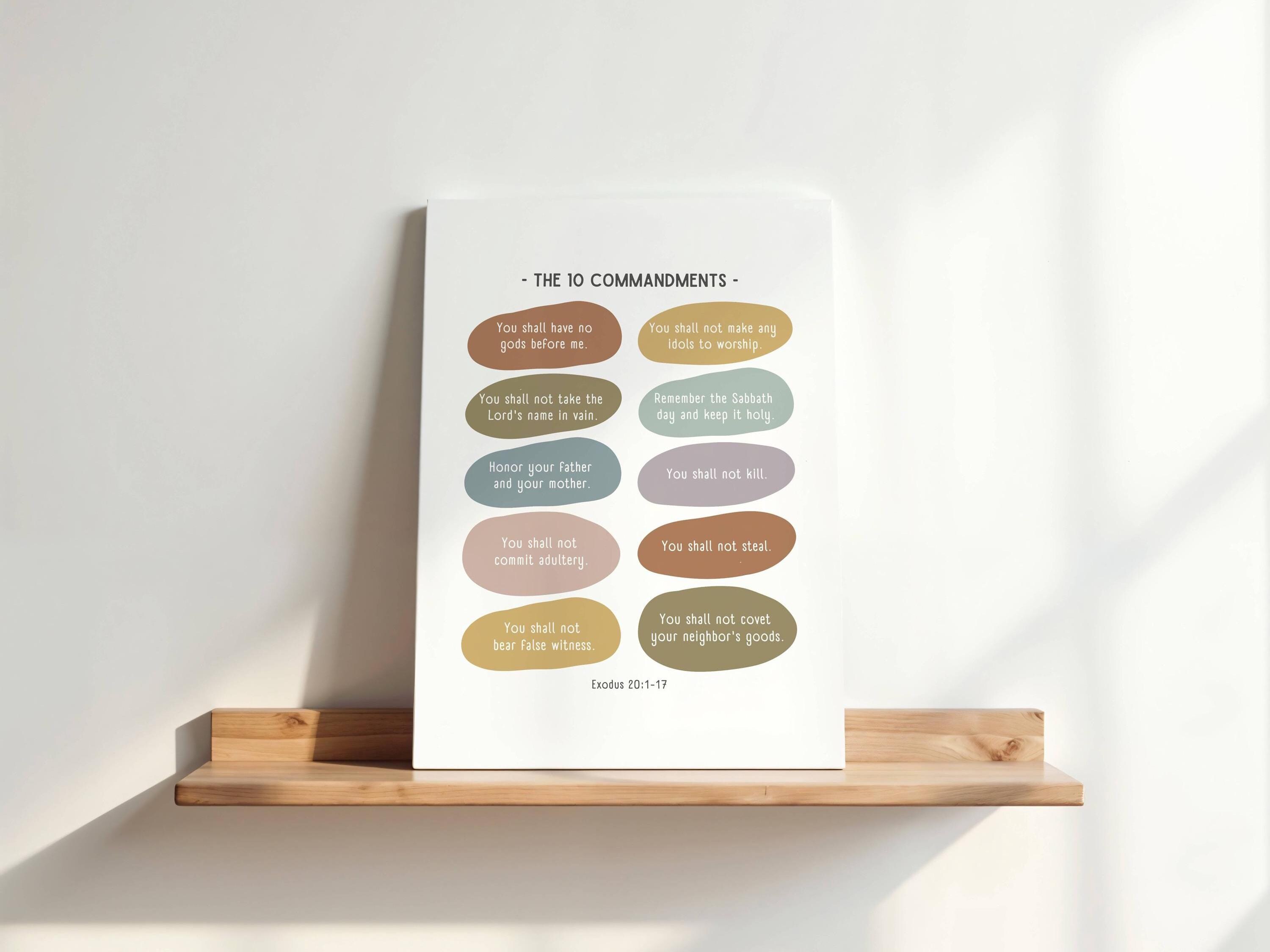 Ten Commandments Poster, Muted Rainbow Christian Poster for Kids, Bible ...