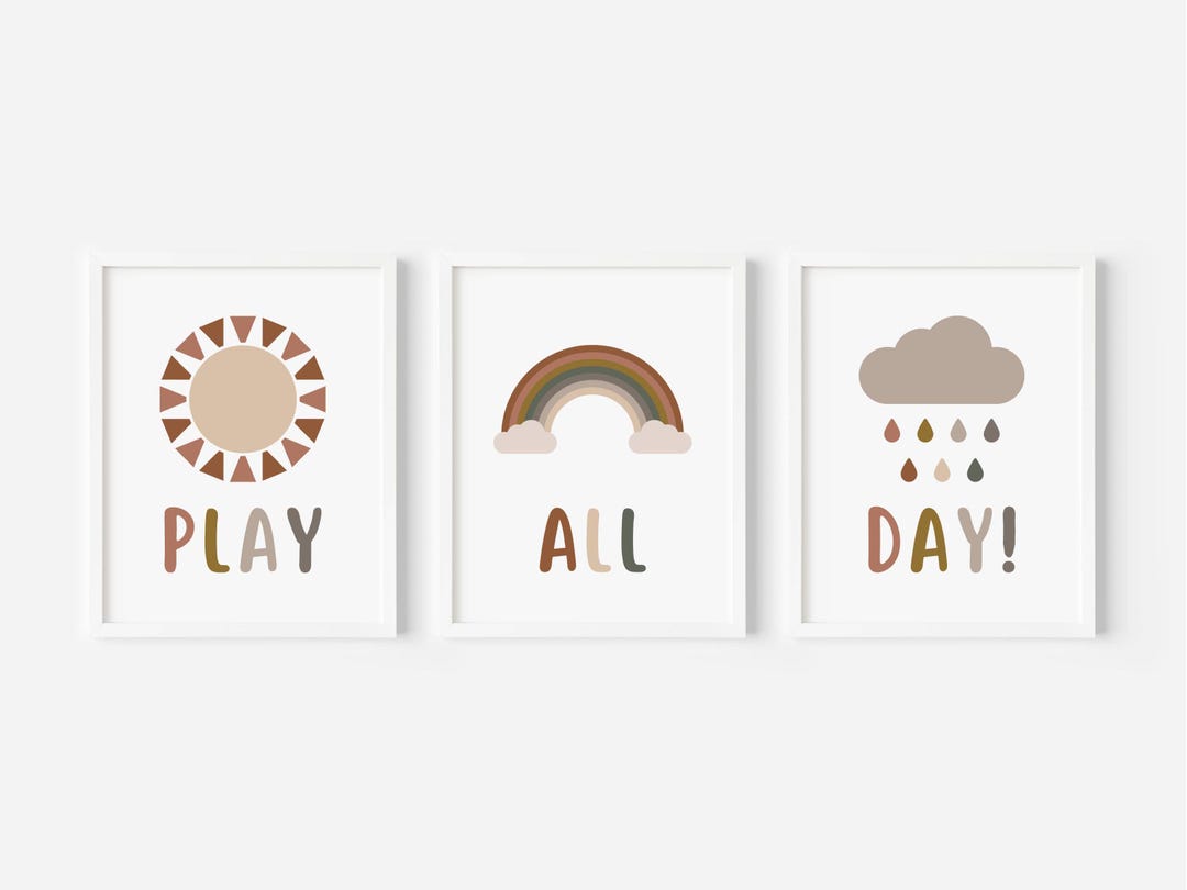 Play All Day Poster Set of 3, Let's Play Nursery Decor, Neutral Boho ...