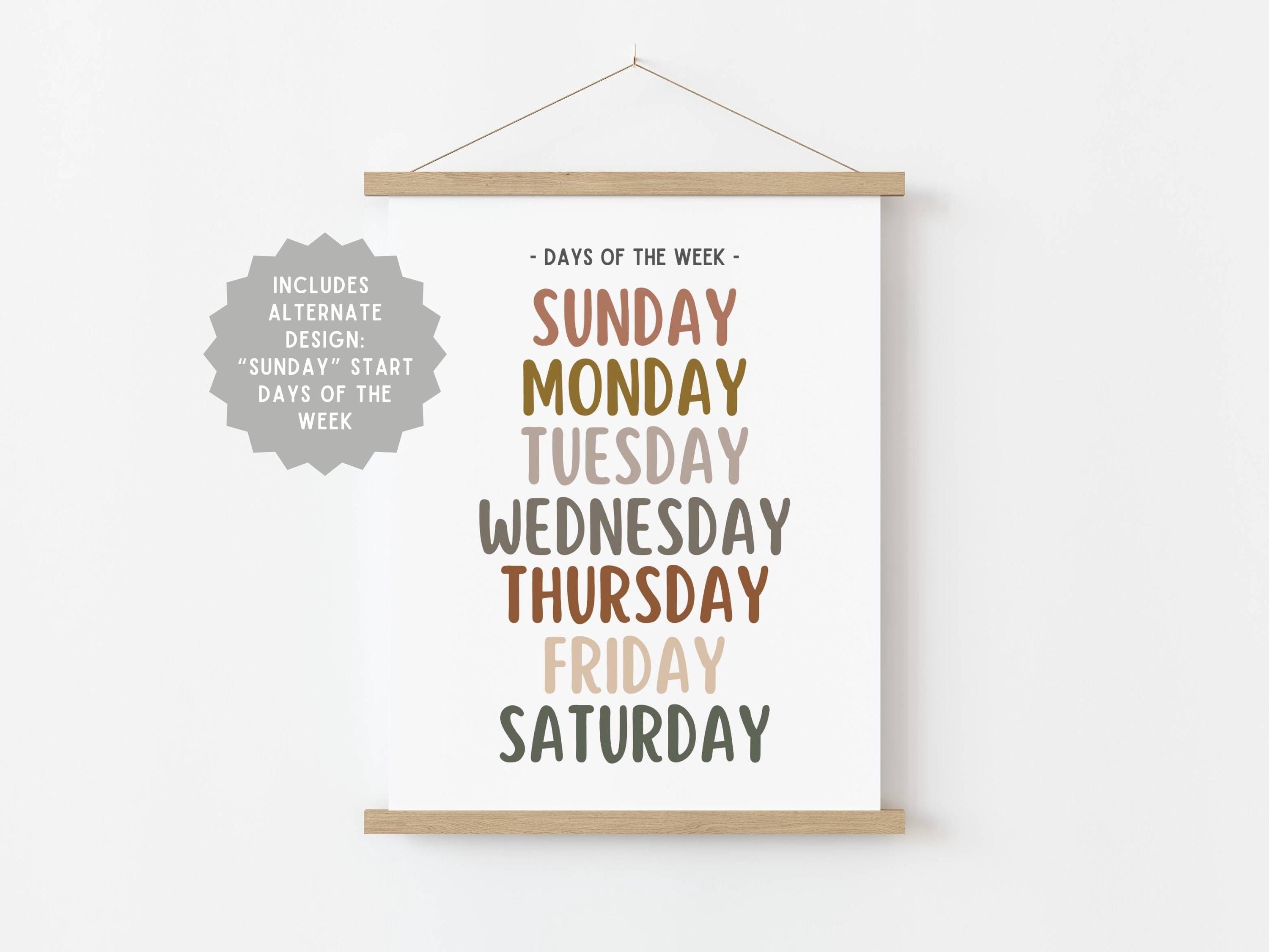 Neutral Days of the Week Print, Educational Poster, Homeschool ...