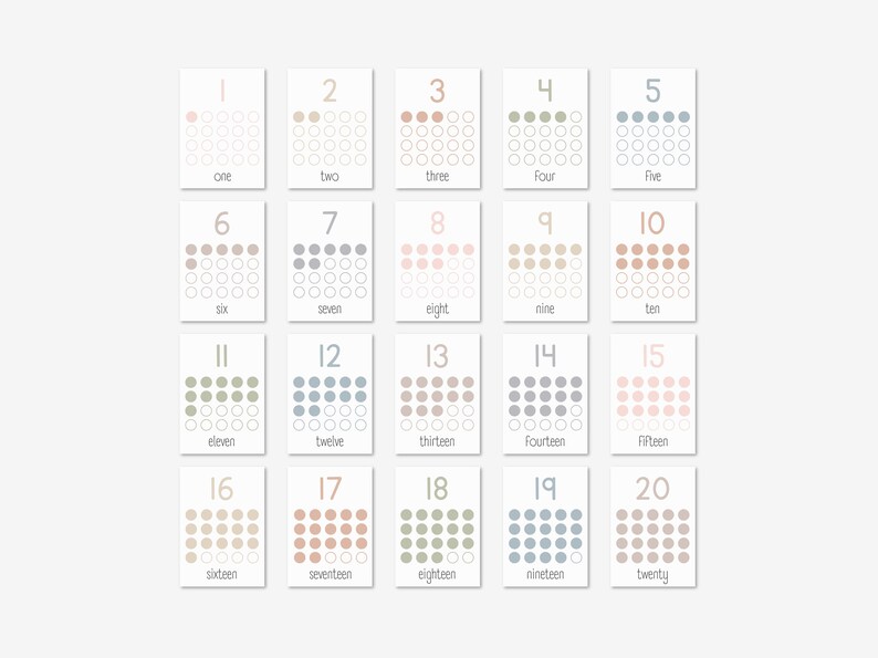 Printable Numbers 1-20 Flashcards, Kids Counting Practice Cards, Pastel ...