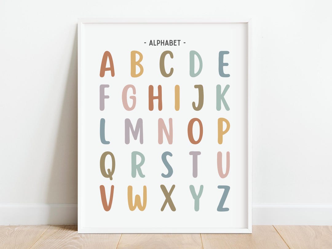 Alphabet Muted Rainbow Nursery Print, Educational Wall Art, Homeschool ...