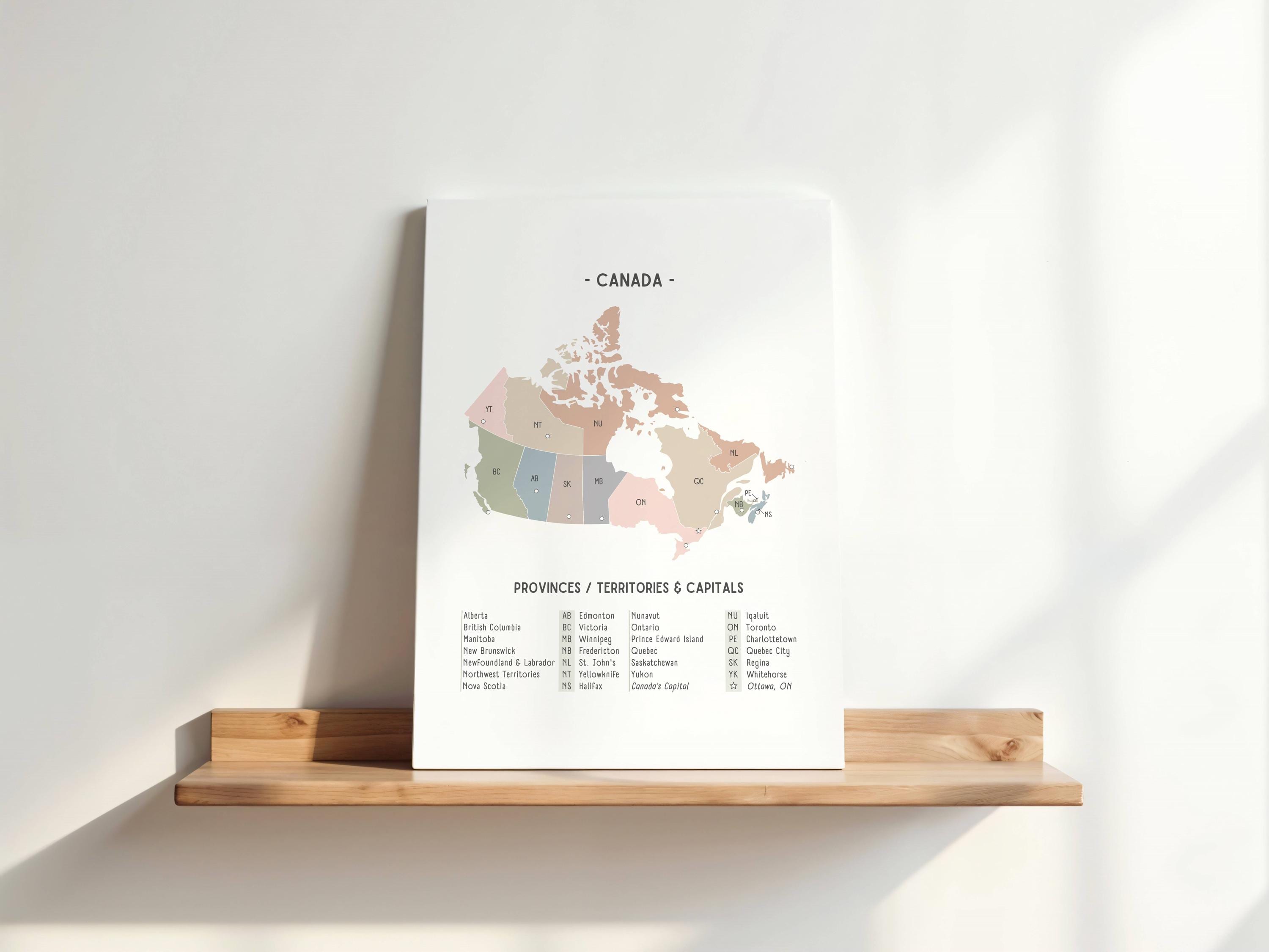 Map of Canada Pastel Poster, Provinces and Capitals Map, Canadian ...
