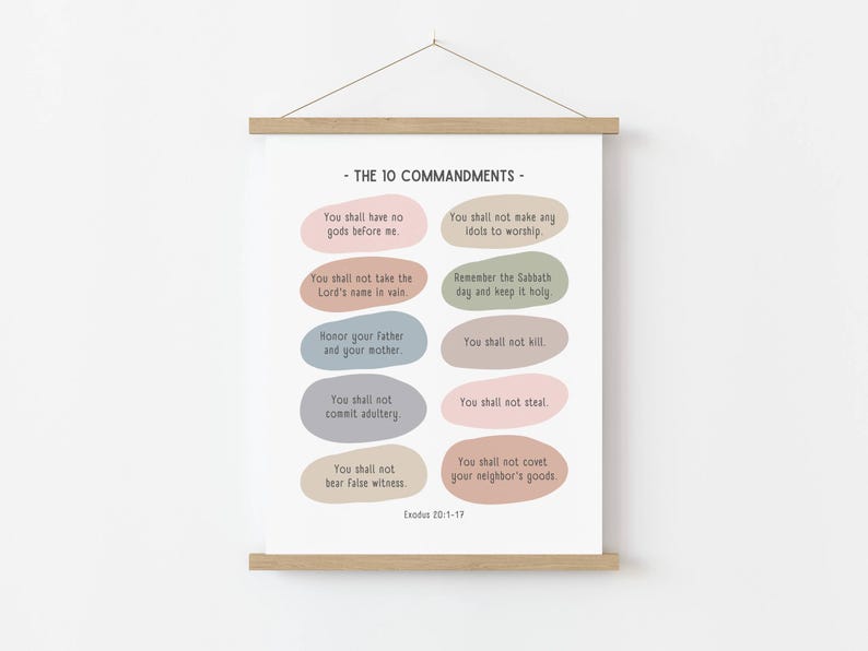 The Ten Commandments Poster, Pastel Christian Poster for Kids, Bible ...