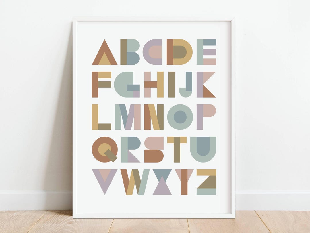 Abstract Alphabet Poster, Muted Rainbow Retro Alphabet Nursery Print ...