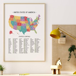 USA Map Educational Poster, Rainbow United States Map, Homeschool ...