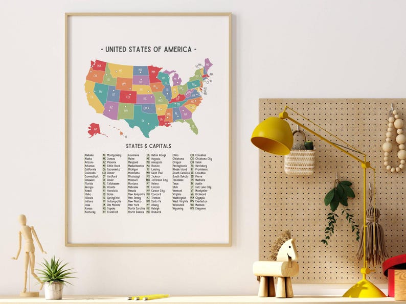 USA Map Educational Poster, Rainbow United States Map, Homeschool ...