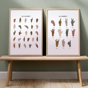 Set of 2 ASL Sign Language Alphabet Numbers Neutral Posters ...
