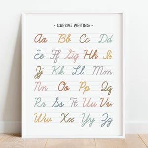 Cursive Writing Alphabet Chart Muted Rainbow Poster, Abcs Educational ...