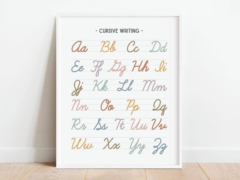 Cursive Writing Alphabet Chart Muted Rainbow Poster, Abcs Educational ...