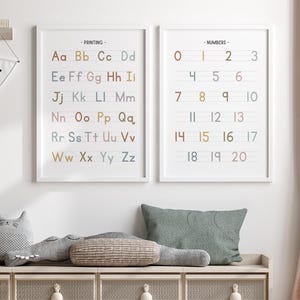 Set of 2 Handwriting Charts Alphabet Numbers Muted Rainbow Posters ...