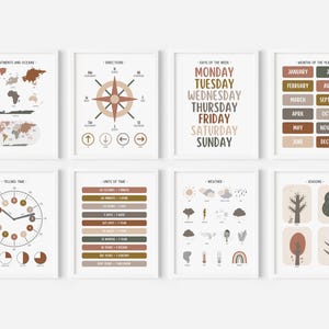 Boho Educational Poster Bundle Set of 8, Neutral Preschool Classroom ...