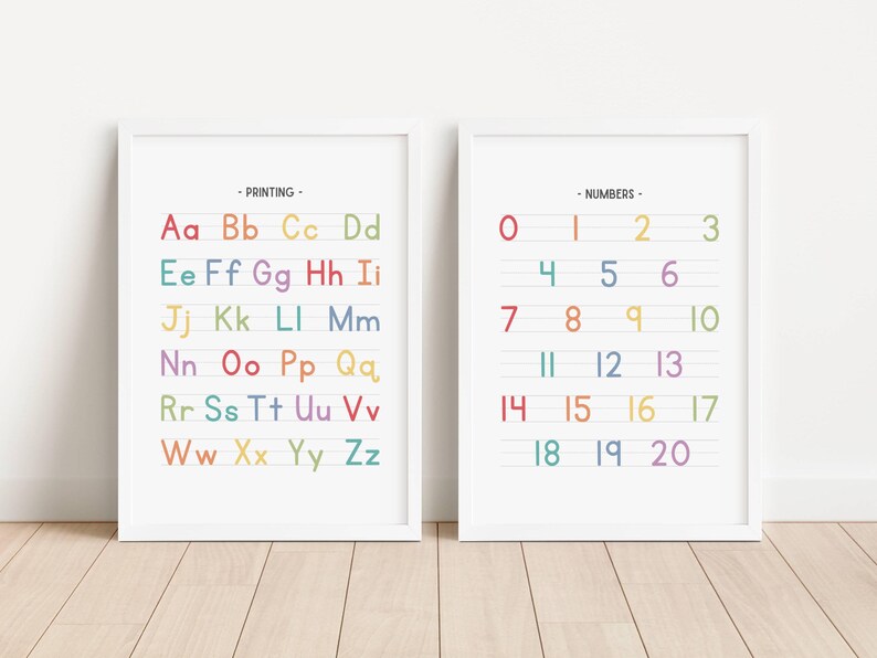 Set of 2 Rainbow Handwriting Chart Posters, Alphabet Numbers ...