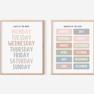 Set of 2 Pastel Days of the Week and Months Posters, Homeschool ...