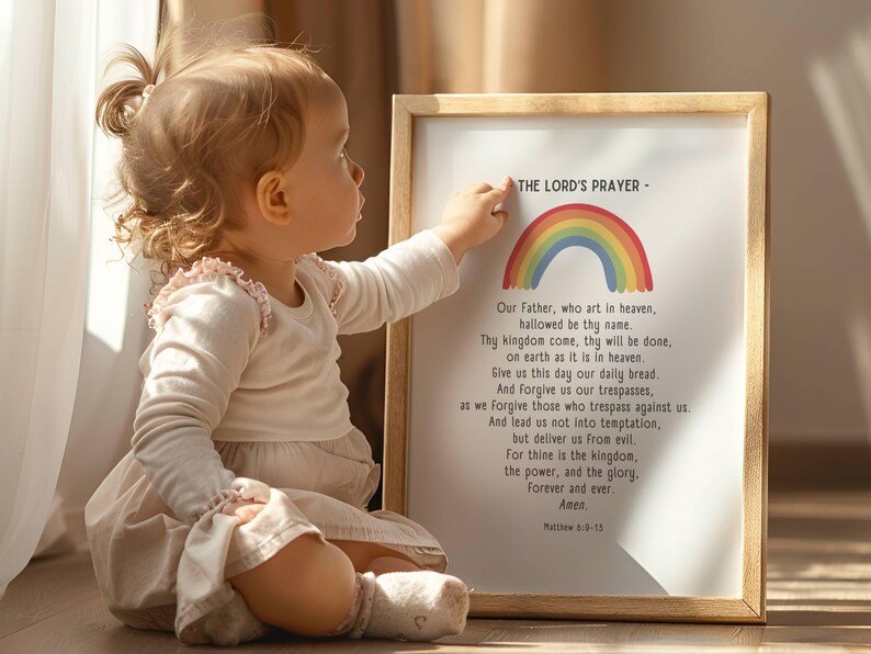 The Lord's Prayer Poster, Rainbow Christian Poster for Kids, Bible ...