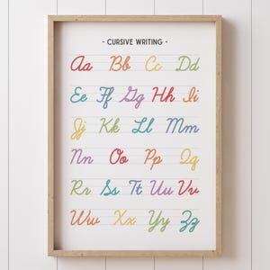 Cursive Writing Alphabet Chart Rainbow Poster, Letters Print ...