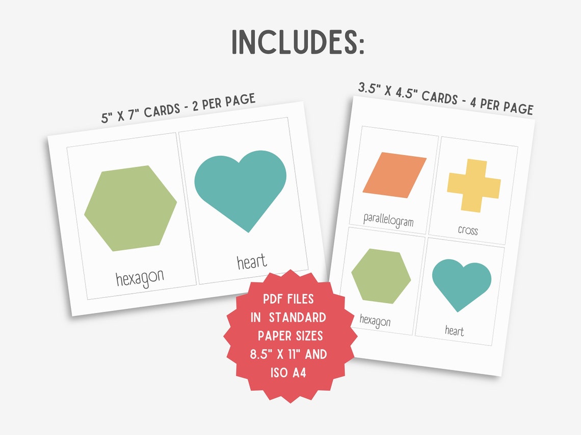 16 Printable Geometric Shapes Flashcards, Kids Rainbow 2D Shapes Cards ...