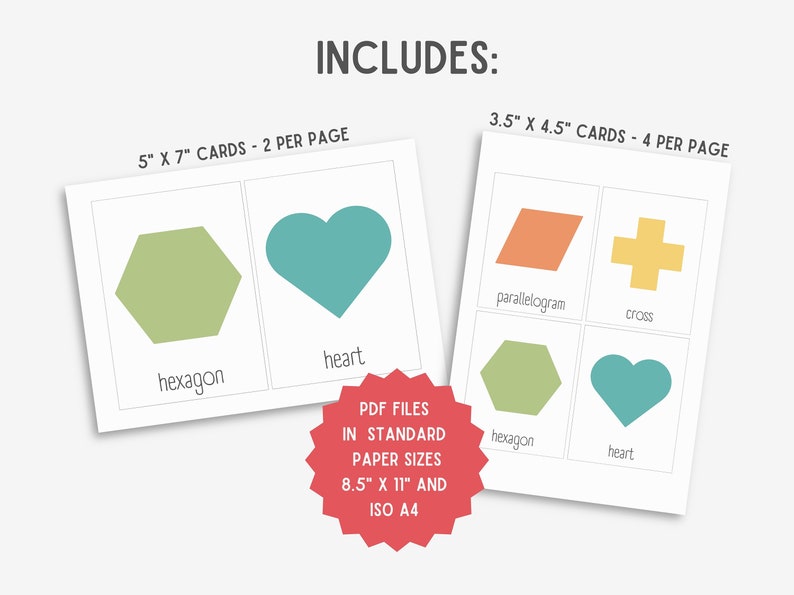 16 Printable Geometric Shapes Flashcards, Kids Rainbow 2D Shapes Cards ...
