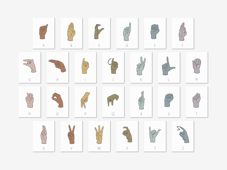 26 Printable Sign Language Flashcards, Learn to Sign ASL Alphabet Flash ...