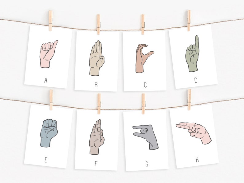 26 Printable Sign Language Alphabet Flashcards, Kids Pastel Learn to ...
