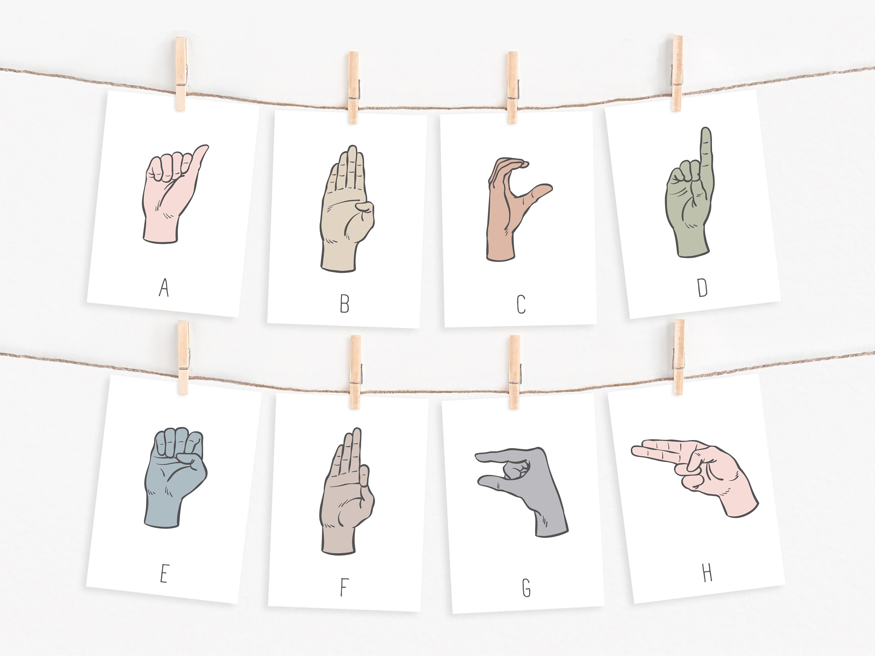 26 Printable Sign Language Alphabet Flashcards, Kids Pastel Learn to ...