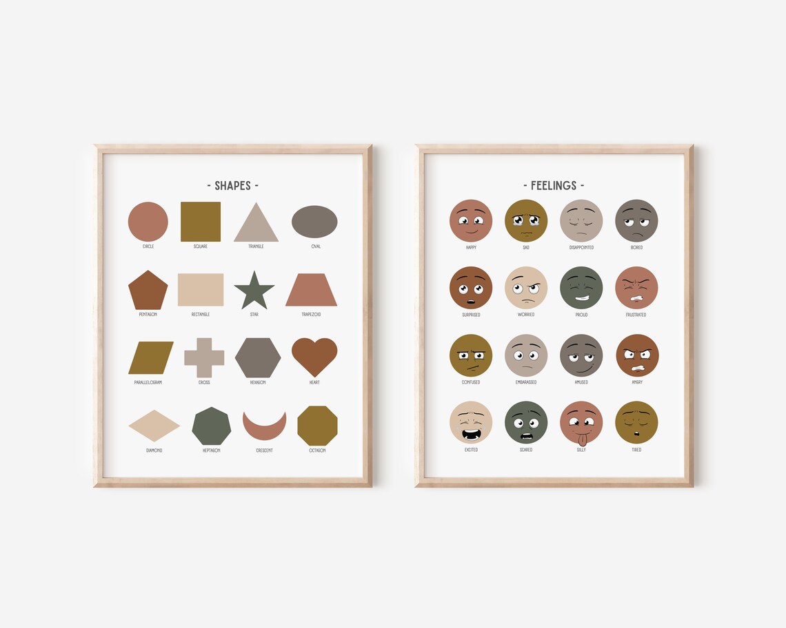 Set of 12 Neutral Boho Educational Posters, Toddler Preschool Classroom ...