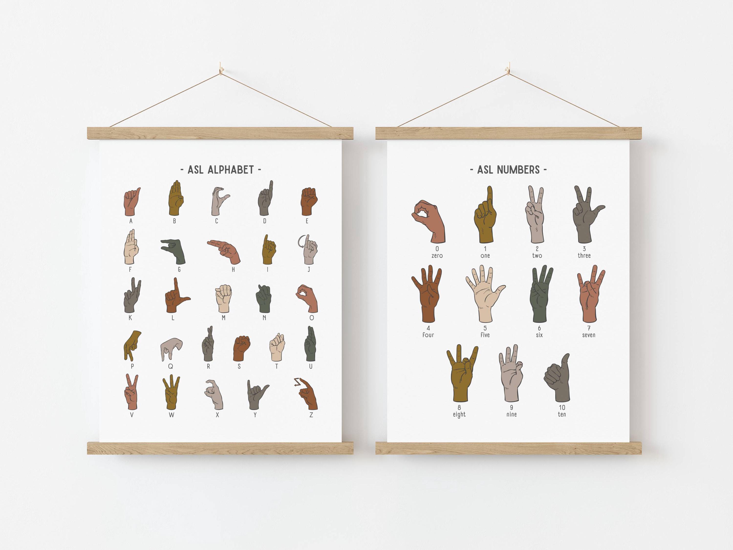 Set of 2 ASL Sign Language Alphabet Numbers Neutral Posters ...