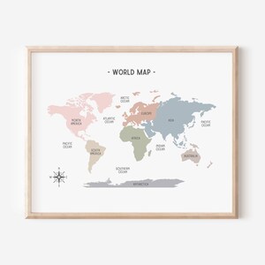 World Map Pastel Print, Educational Wall Art, Geography Homeschool ...