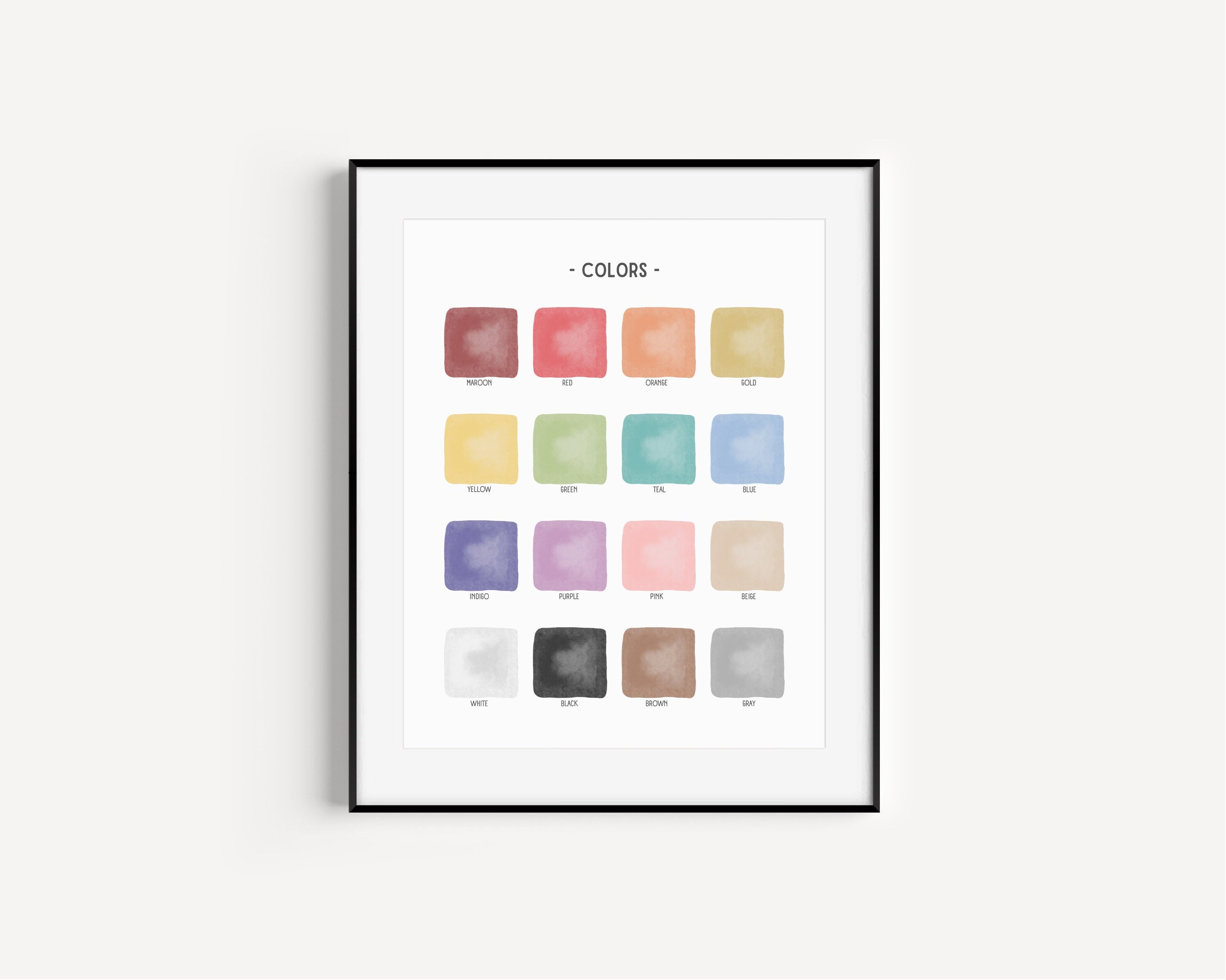 Colors Print, Colour Chart Poster, Educational Wall Art, Homeschool ...