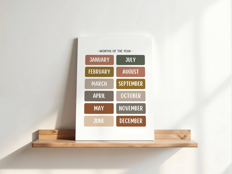 Neutral Months of the Year Print, Educational Wall Art, Homeschool ...