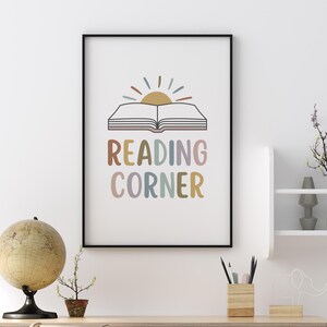 Reading Corner Muted Rainbow Poster, Let's Read Sign, Kids Reading Nook ...