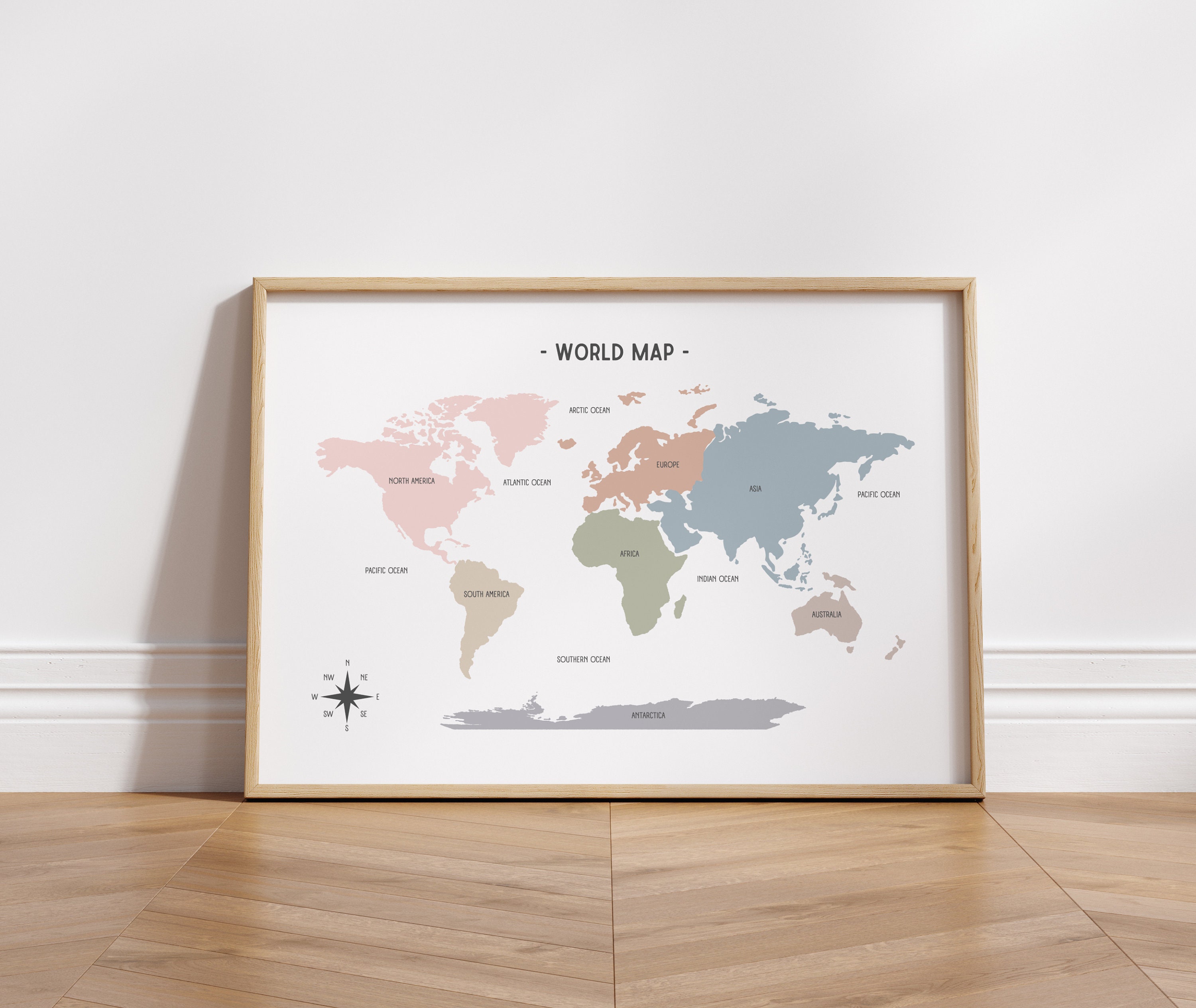 World Map Pastel Print, Educational Wall Art, Geography Homeschool ...