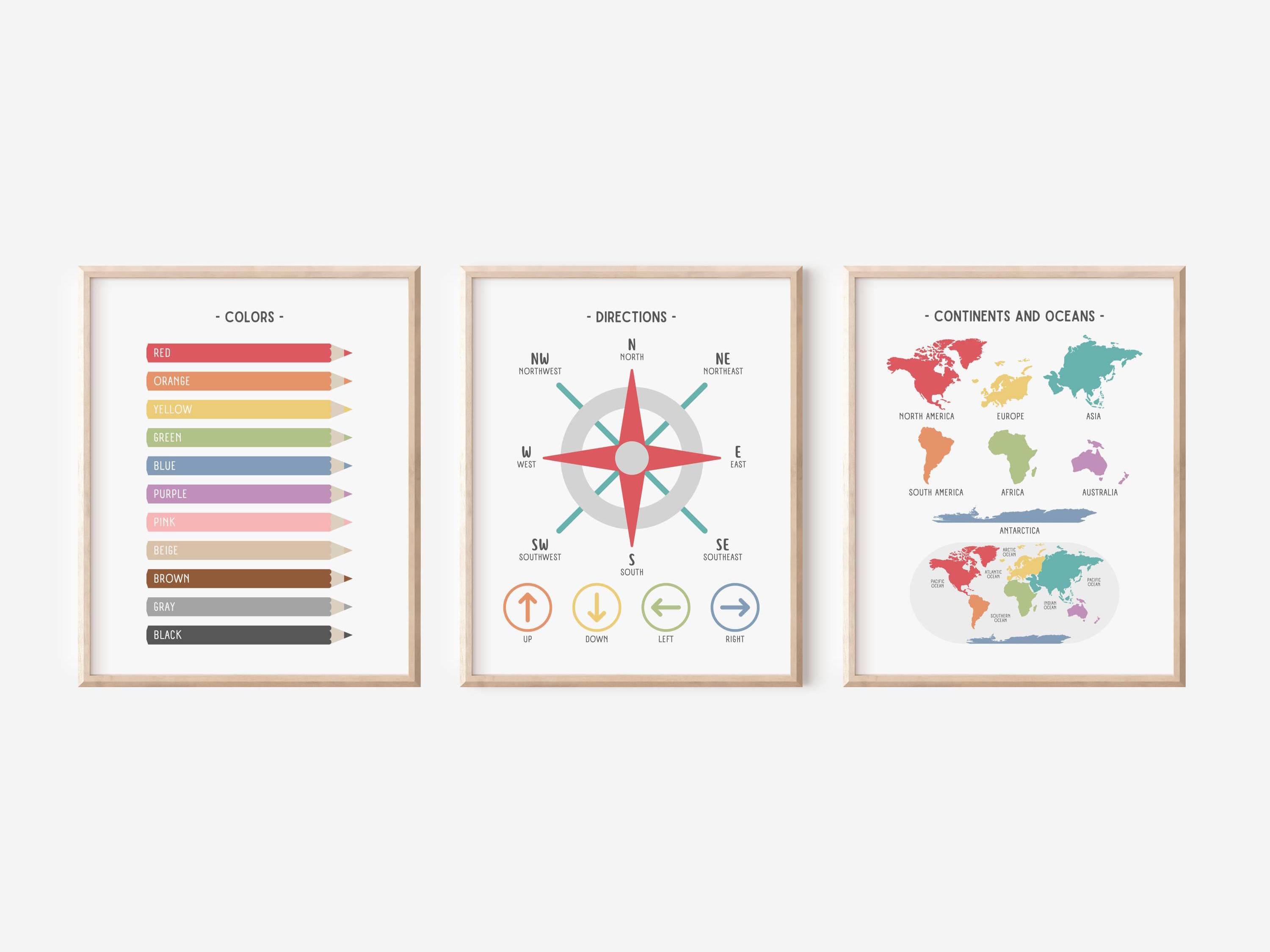 Set of 15 Rainbow Educational Poster Bundle, Toddler Preschool ...