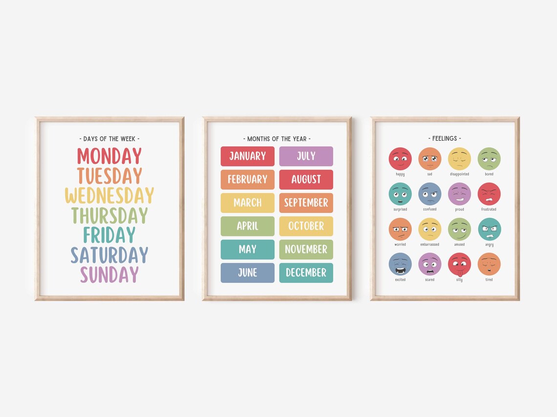 Set of 15 Rainbow Educational Poster Bundle, Toddler Preschool ...